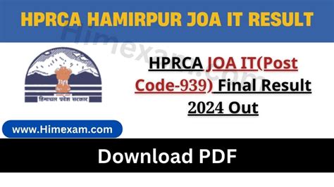 HPRCA JOA IT Post Code 939 4th Waiting List 2025 Himexam