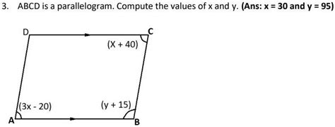 solved abcd is a parallelogram compute the values of x and y abcd