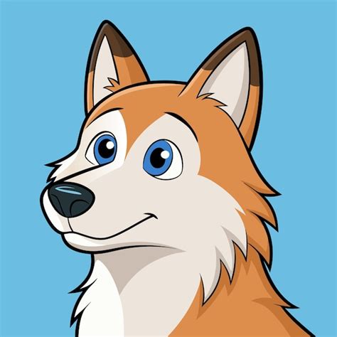 파란 눈과 파란 배경의 만화 개 프리미엄 벡터