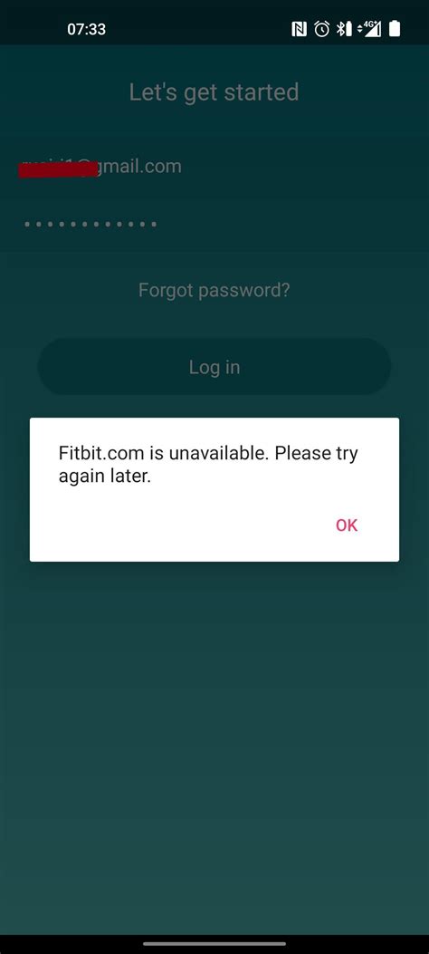 fitbit app always logs out greening this message when trying to log in