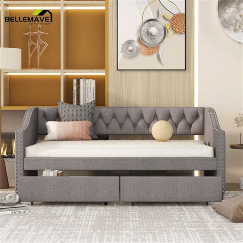 Bellemave Upholstered Twin Daybed With Storage Drawers Tufted Sofa Bed