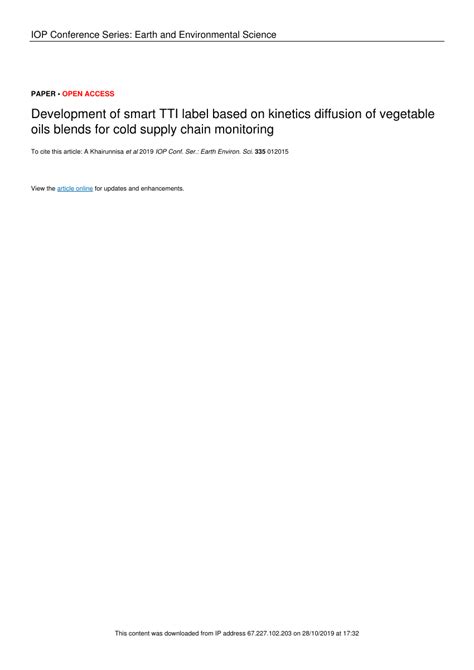 Pdf Development Of Smart Tti Label Based On Kinetics Diffusion Of