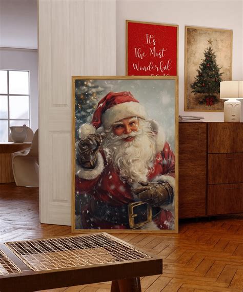 Vintage Santa Wall Art Printable Christmas Art Rustic Winter Holiday