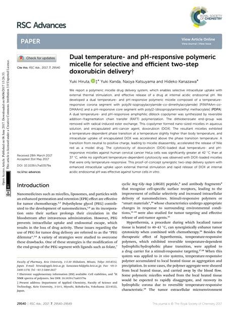Pdf Dual Temperature And Ph Responsive Polymeric Micelle For Selective And Efficient Two Step