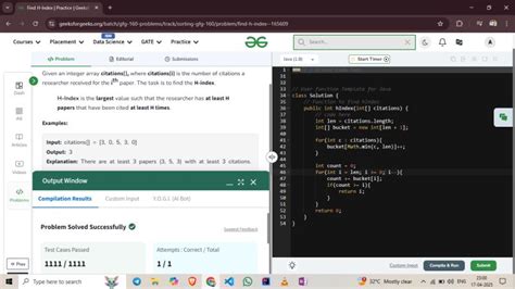 Gfg160 Day22 Hindex Bucketsort Problemsolving Java Dsa Awanish Kumar Singh