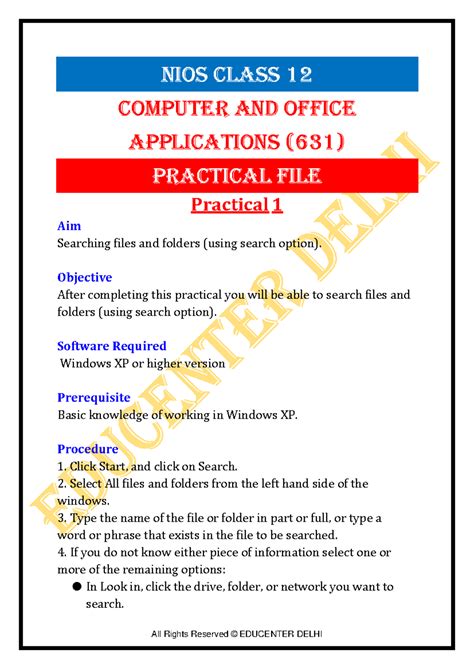 Computer And Office Applications Practical Nios Class 12 Computer And