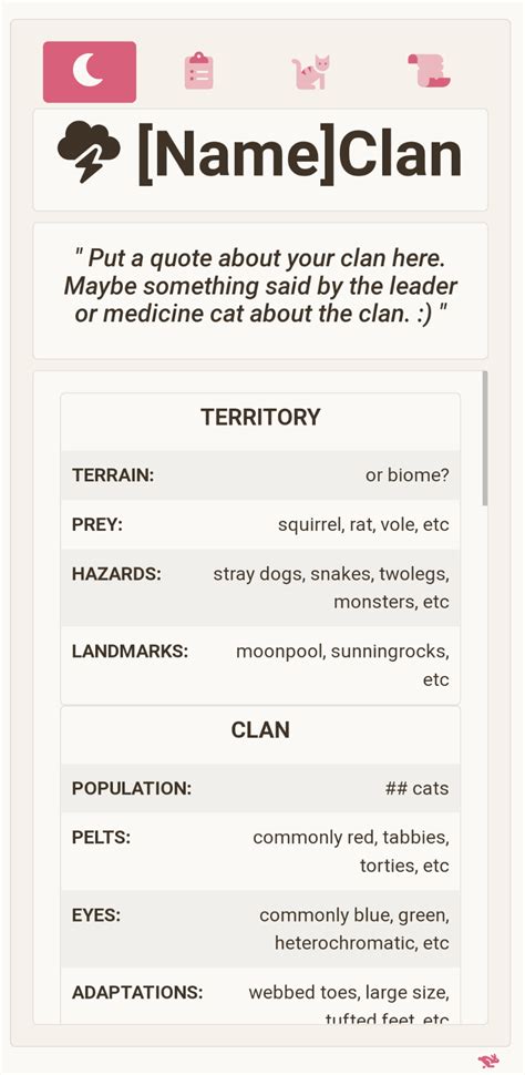 [f2u] Clangen Character Theme On Toyhouse