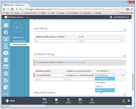 ASP NET MVCAzure Websites And EF Model First Connection Strings When
