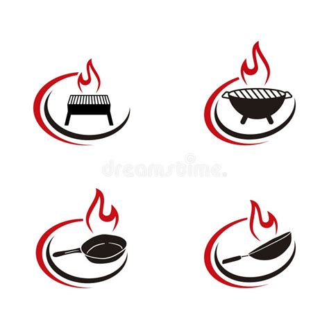 Barbecue Grill Logo With Flame Design Modern Bbq Branding Stock