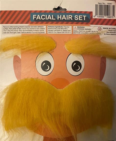 Lorax Yellow Fluffy Eyebrows And Moustache Sydney Costume Shop