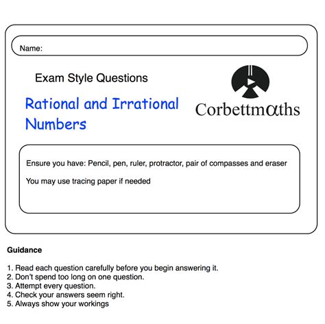 Irrational And Rational Numbers Practice Questions Corbettmaths