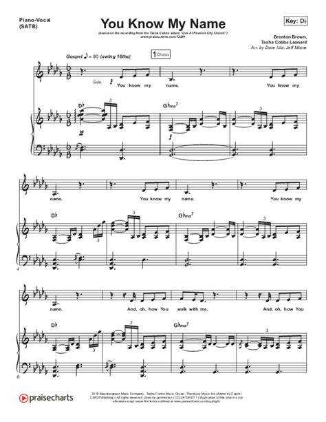 You Know My Name Sheet Music Pdf Tasha Cobbs Leonard Praisecharts