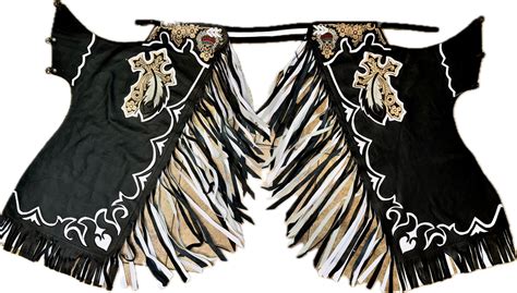 Black White Feather Skull Bull Riding Chaps 36 40 Size