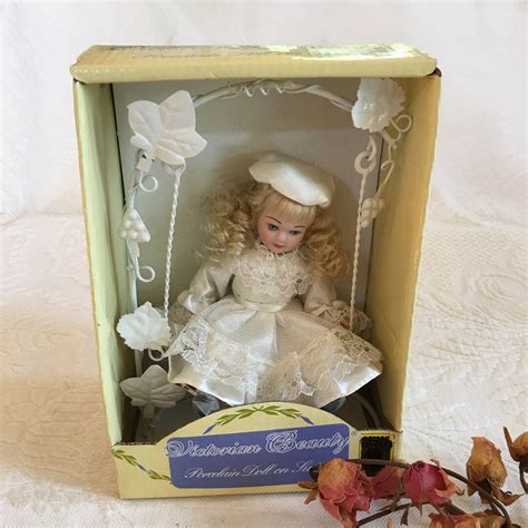 Vintage Porcelain Doll On Swing Victorian Beauty Doll Bisque