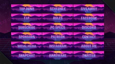 Sunset Synthwave Animated Obs Overlay Package Hexeum