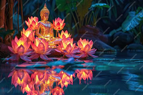 Premium Photo A Buddha Statue With Lotus Flowers In The Background