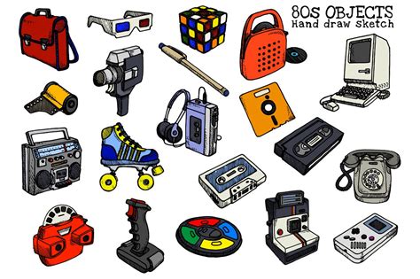 80s Objects Hand Draw Vector 13847 Illustrations Design Bundles