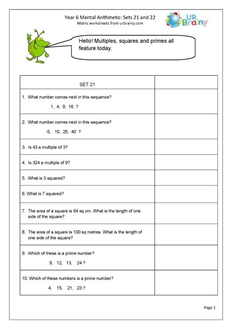 Mental Arithmetic Sets 21 And 22 Year 6 Mental Arithmetic By