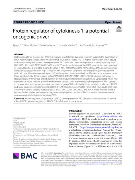 pdf protein regulator of cytokinesis 1 a potential oncogenic driver