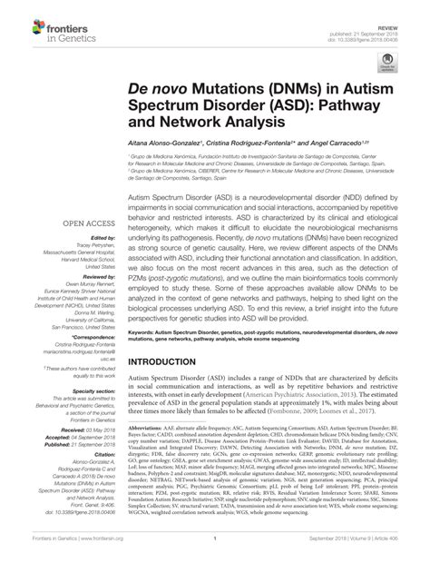 Pdf De Novo Mutations Dnms In Autism Spectrum Disorder Asd
