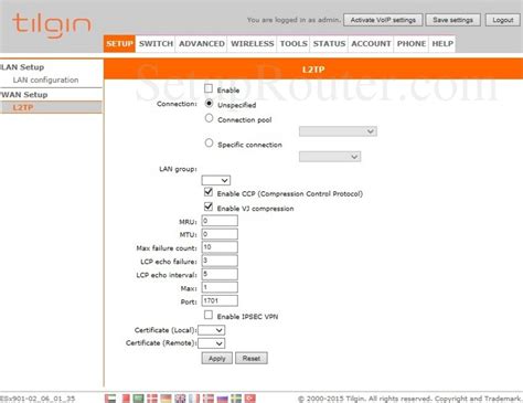 Tilgin Hg2381 Screenshot L2tp
