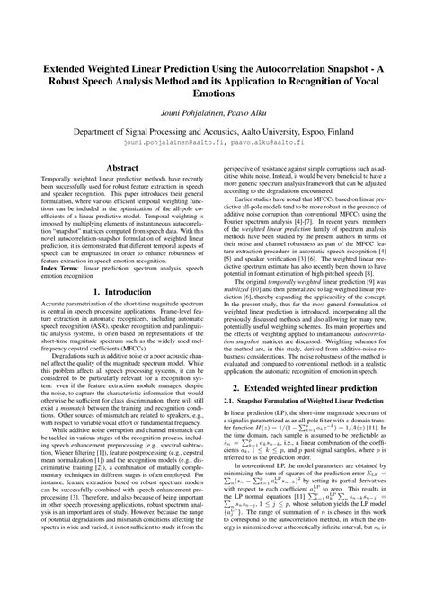 Pdf Extended Weighted Linear Prediction Using The Autocorrelation
