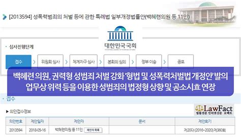 백혜련 권력형 성범죄 처벌 강화 ‘형법 및 성폭력처벌법 개정안 발의 법률전문 인터넷신문 로팩트