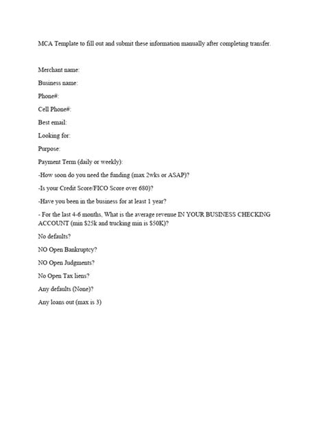 Mca Template Pdf