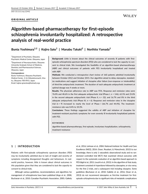 Pdf Algorithm Based Pharmacotherapy For First Episode Schizophrenia