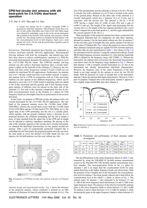 Pdf Cpw Fed Circular Slot Antenna With Slit Back Patch For 245 Ghz