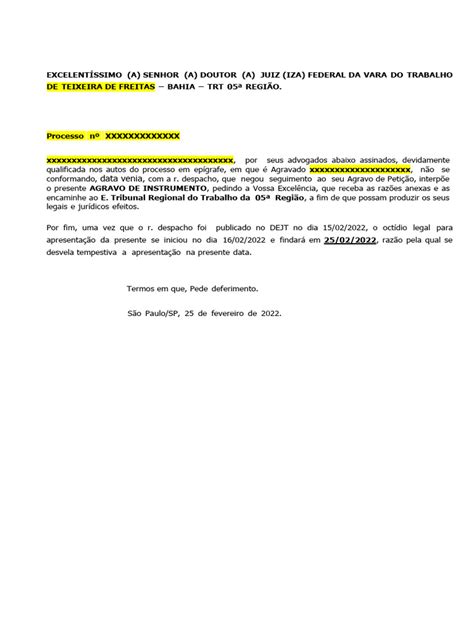 Modelo Agravo De Instrumento Em Agravo De Petição Pdf Sentença