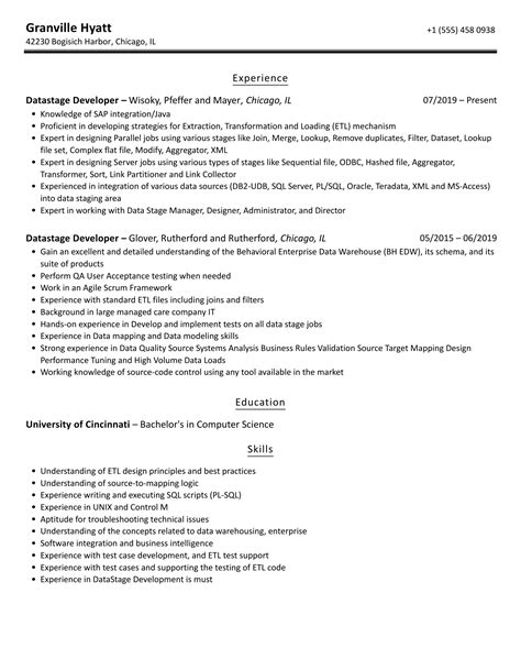 Datastage Developer Resume Samples Velvet Jobs
