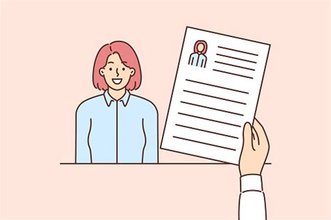 채용 담당자의 손에 회사에서 공석을 신청하는 여성의 이력서 손에 대한 스톡 벡터 아트 및 기타 이미지 손 종이 여자 Istock