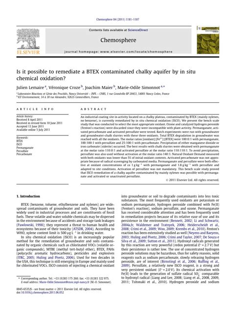 Is It Possible To Remediate A Btex Contaminated Chalky Aquifer By In