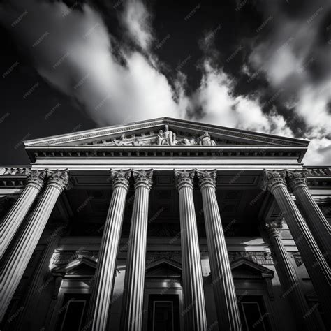 A Striking Neoclassical Facade With Bold Lines And Dramatic Shadows