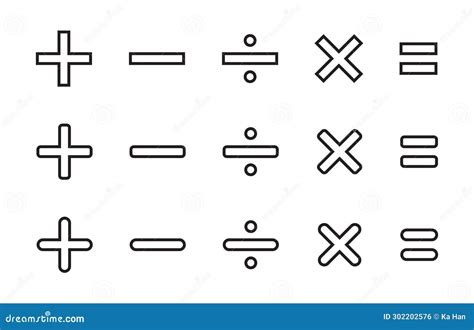Basic Math Symbols Addition Subtraction Division Multiplication And Equality Icon Vector In