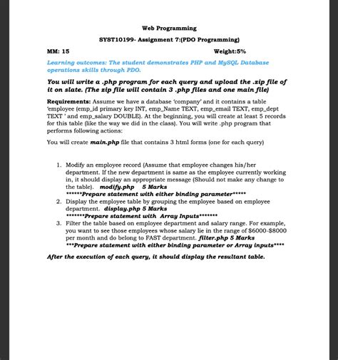 Solved Web Programming SYST10199 Assignment 7 PDO Chegg