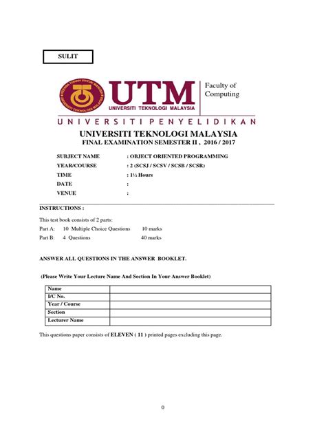 Oop Final Sem2 2016 2017 Edited Pdf Class Computer Programming Method Computer