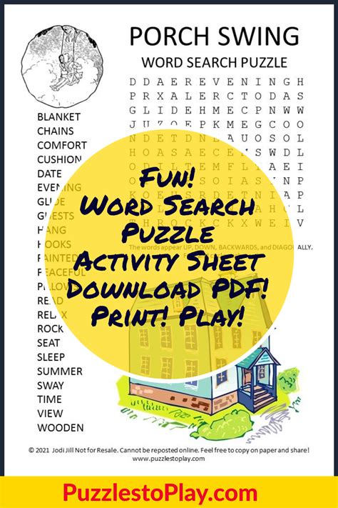 Porch Swing Word Search Puzzle Word Find Word Search Puzzles