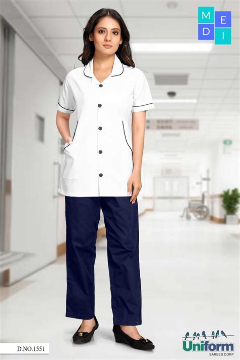 White Navy Blue Hospital Nurse Uniform 1551 Uniform Sarees Corp
