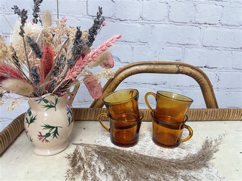 Lot 4 Tasses à Café Vintage Duralex Verre Ambre Ressourcerie