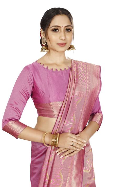 Pink Woven Silk Blend Saree With Blouse Divaastha 3277266