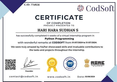 Hari Hara Sudhan On Linkedin Python Programming Internship