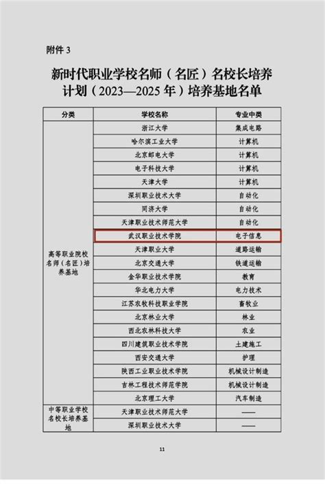 武汉职业技术学院入选教育部新时代职业学校名师（名匠）名校长培养基地