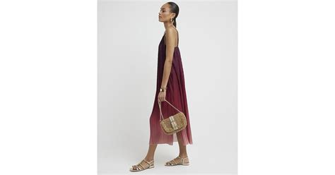 River Island Red Plisse Ombre Slip Midi Dress Lyst