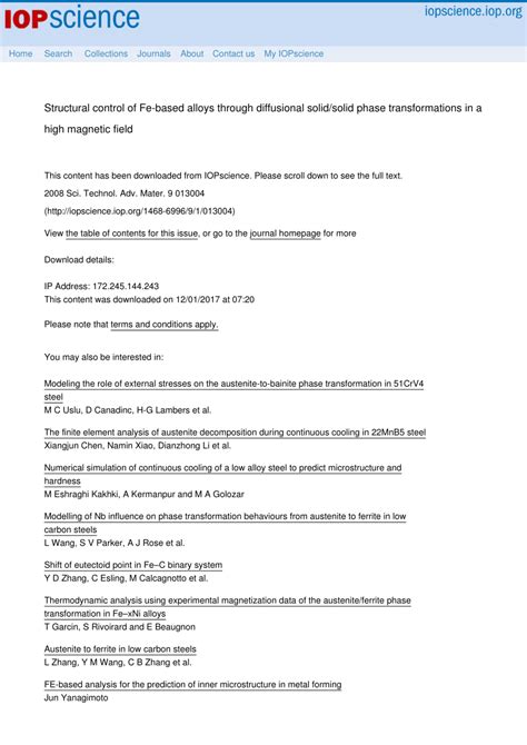 Pdf Structural Control Of Fe Based Alloys Through Diffusional Solidsolid Phase