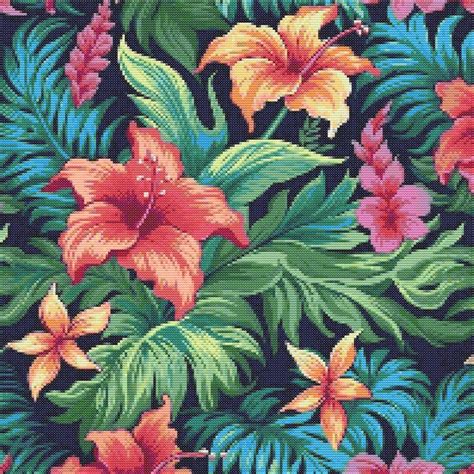 Hawaiian Floral Pattern 1 Cross Stitch Pattern Digital Download Etsy