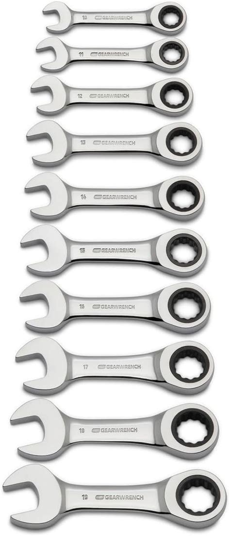 10 Piece Metric Stubby Ratcheting Wrench Set By Gearwrench 9520d In