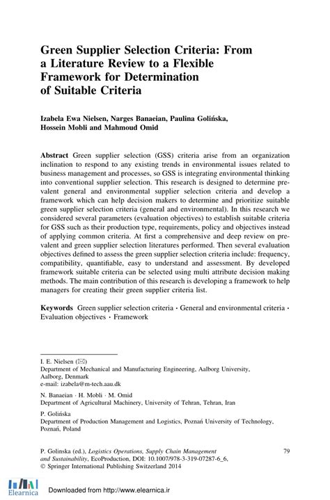 Pdf Green Supplier Selection Criteria From A Literature Review To A Flexible Framework For
