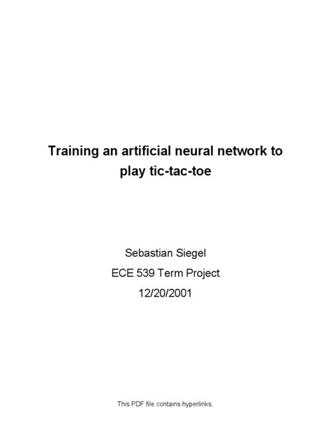 Training An Artificial Neural Network To Play Tic Tac Toe Pdf Pdf